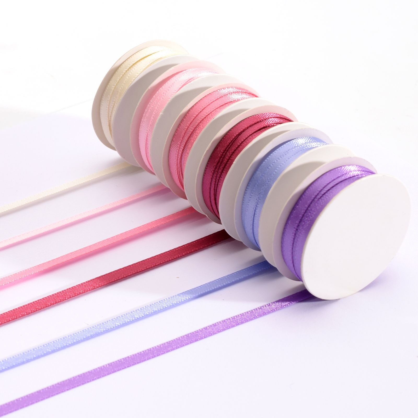 Vaessen Creative Satin Ribbon 6 Colours 3mmx2m Baby Pink