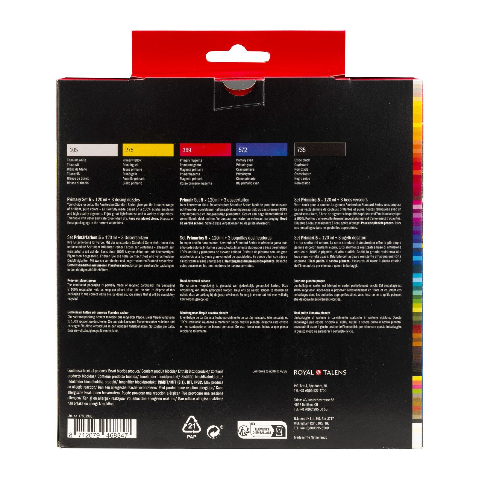 Amsterdam • Standard Series Acrylic Paint Primary Set 5x120ml & 3 ...