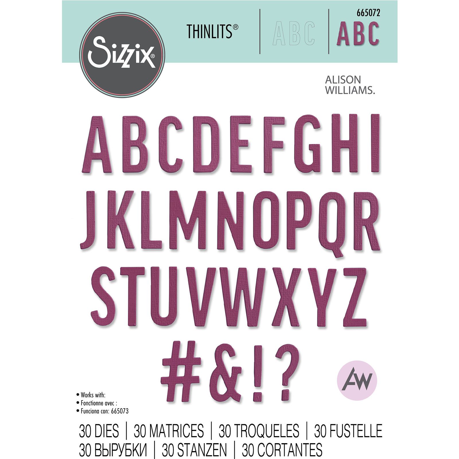 Sizzix • Thinlits Stanzschablonen-Set, 30 Stück, fettes Alphabet von ...