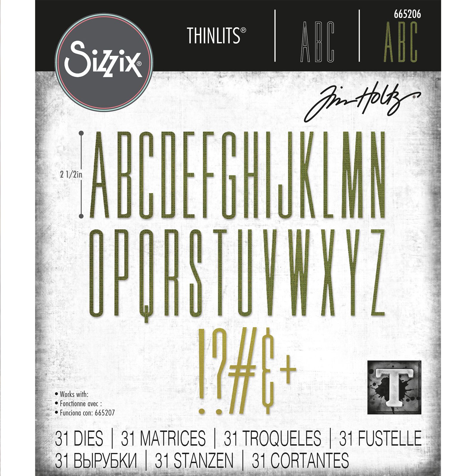 Sizzix • Tim Holtz Thinlits Die Set Alphanumeric Stretch Upper 31pcs