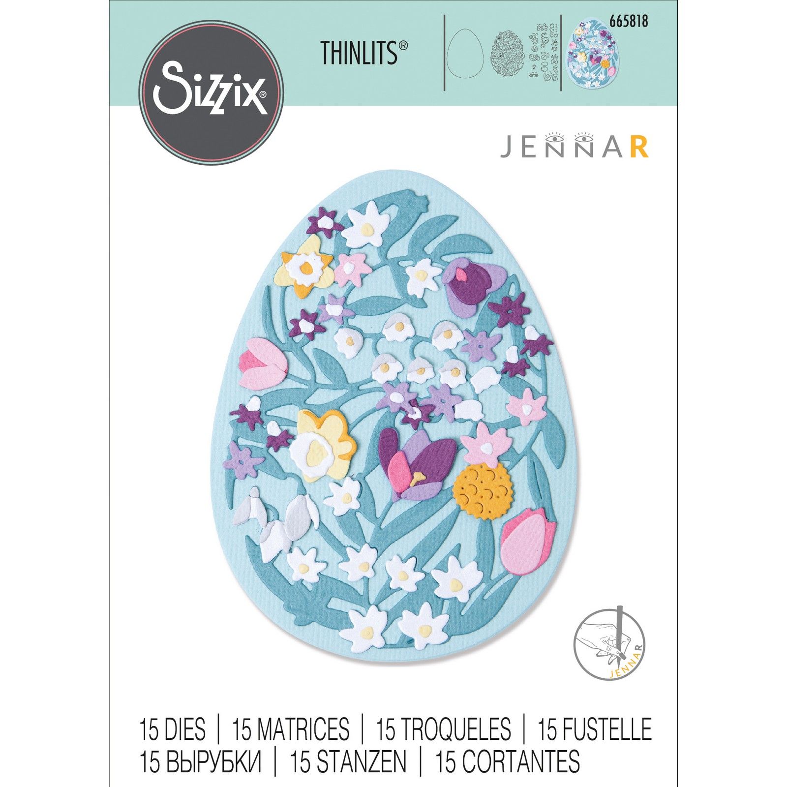Sizzix • Lot de 15 matrices de découpe Thinlits Oeuf de Pâques floral complexe par Jenna Rushforth