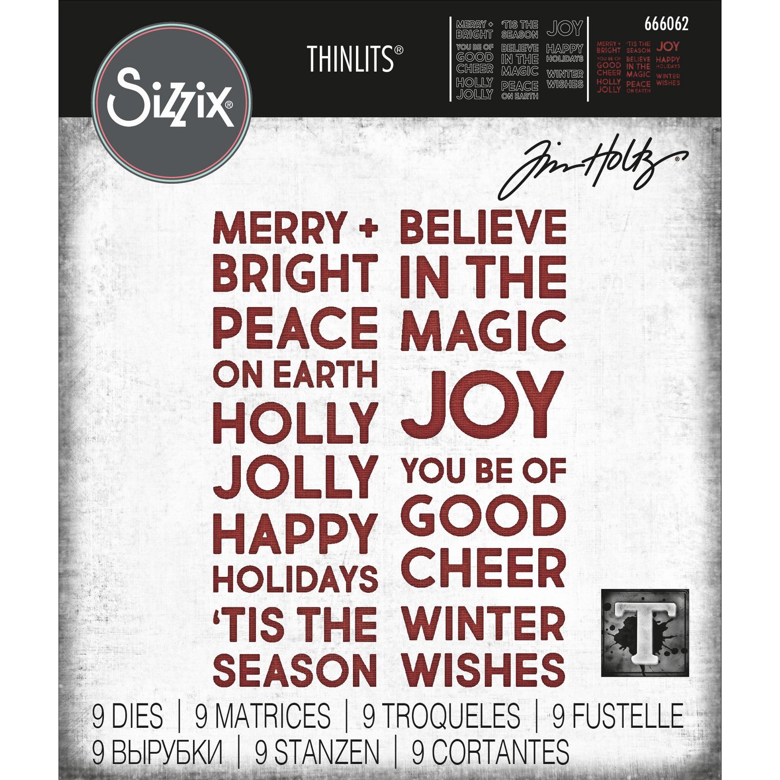 Sizzix • Tim Holtz Thinlits Die Set Bold Text Christmas 9pcs