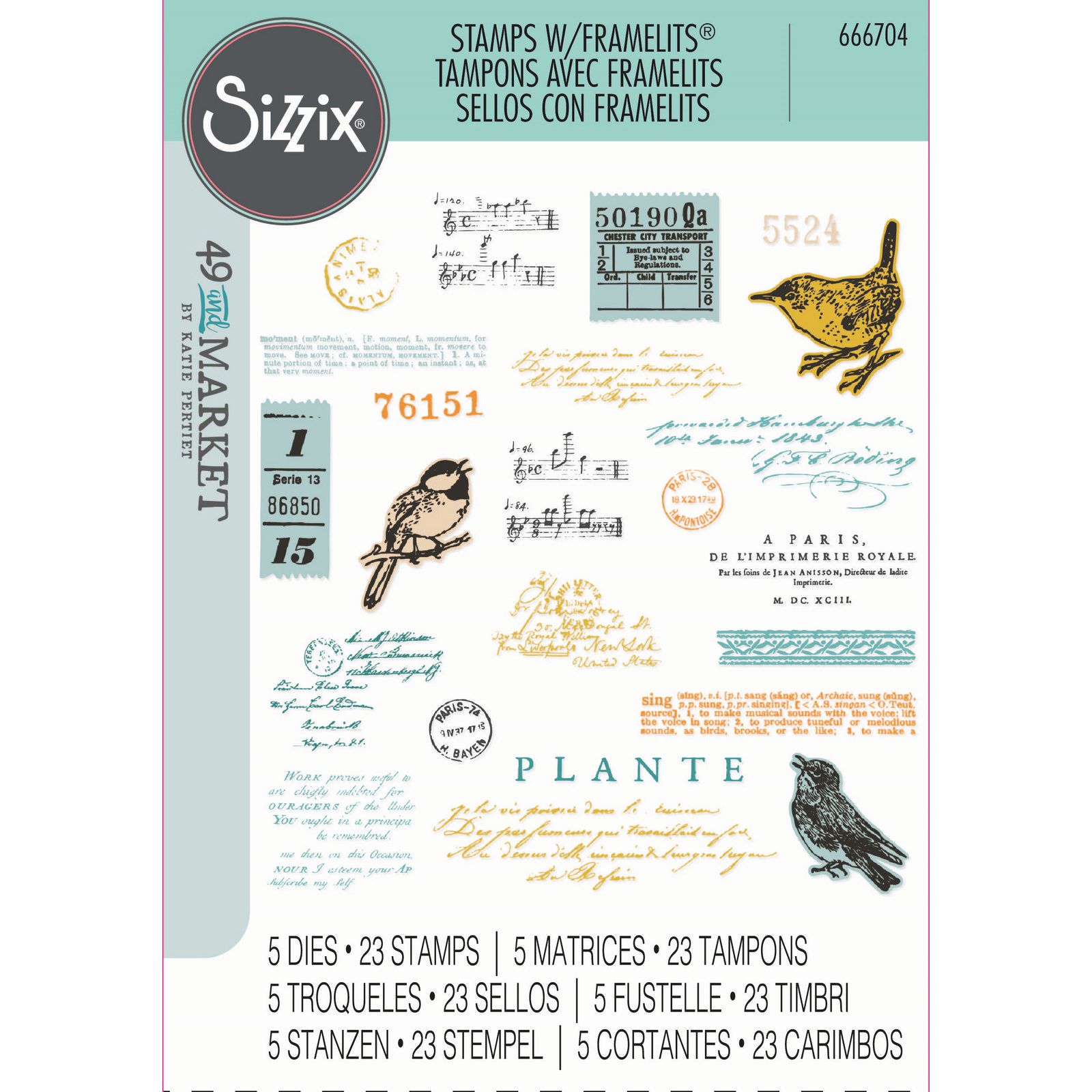 Sizzix • Clear Stamp Set A5 with Framelits Die Bird Song 28pcs