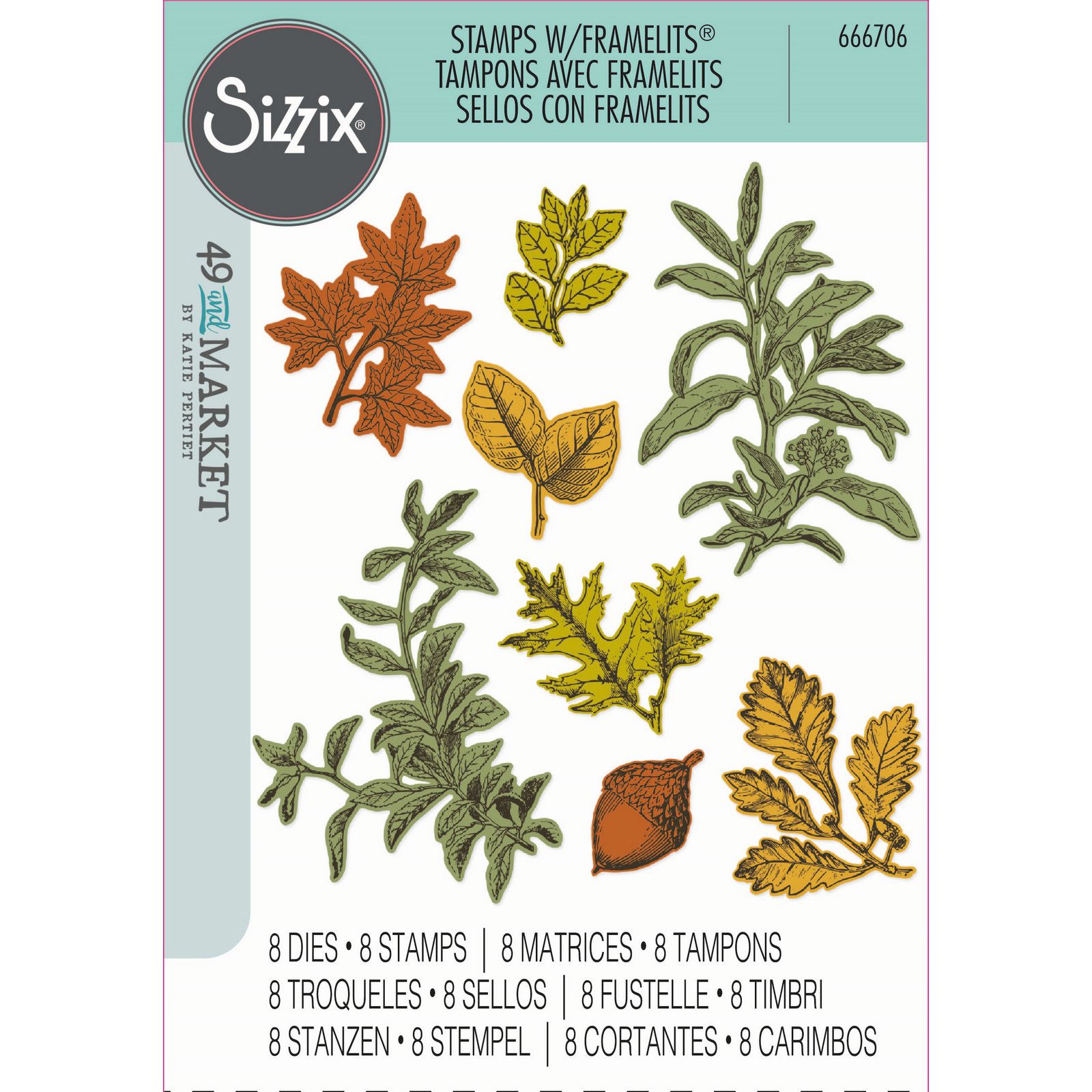 Sizzix • Clear Stamp Set A5 with Framelits Die Forever Leaves 16pcs