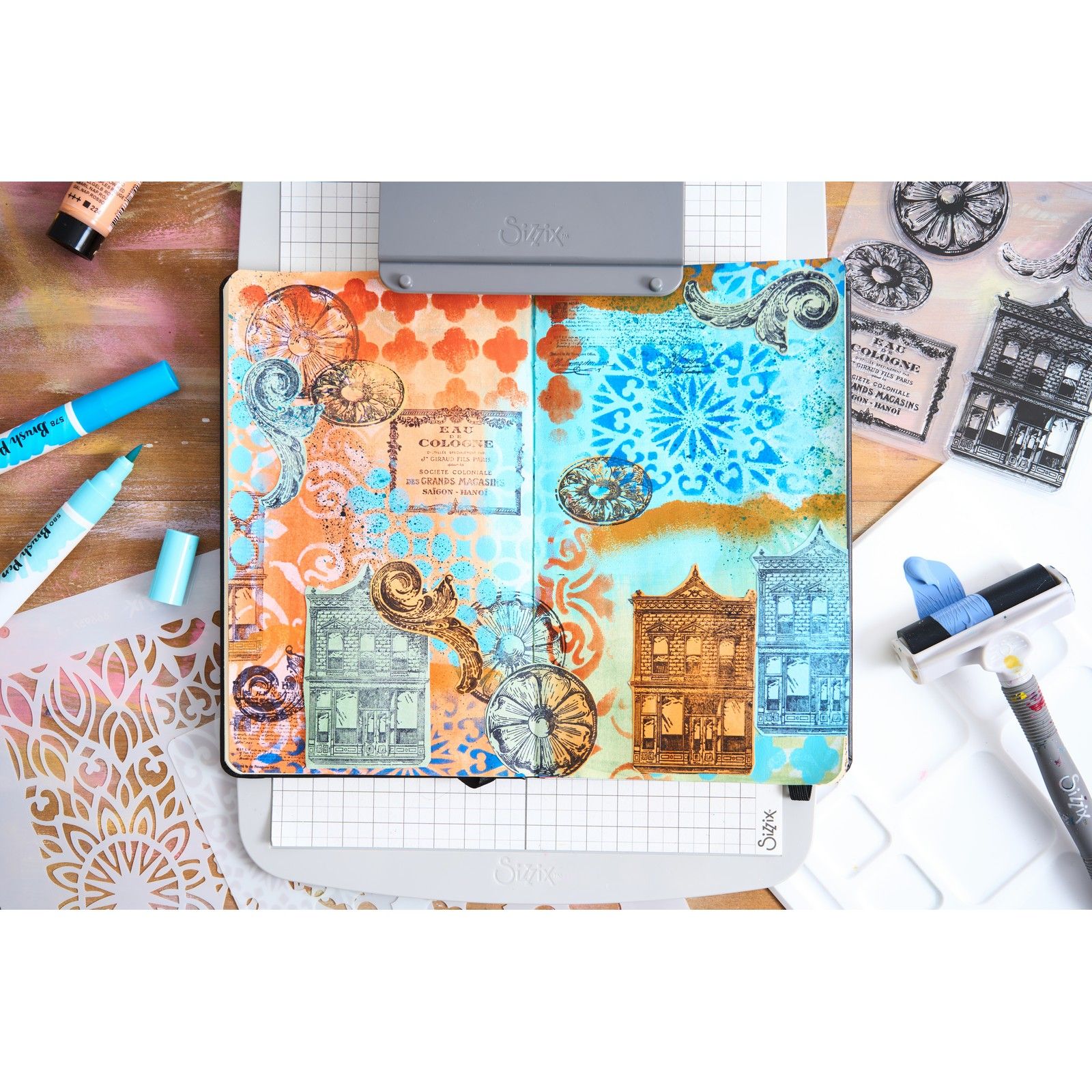 Sizzix • Studio: A5 Clear stamps& 3pcs A5 Stencils Build It by Mark Montano