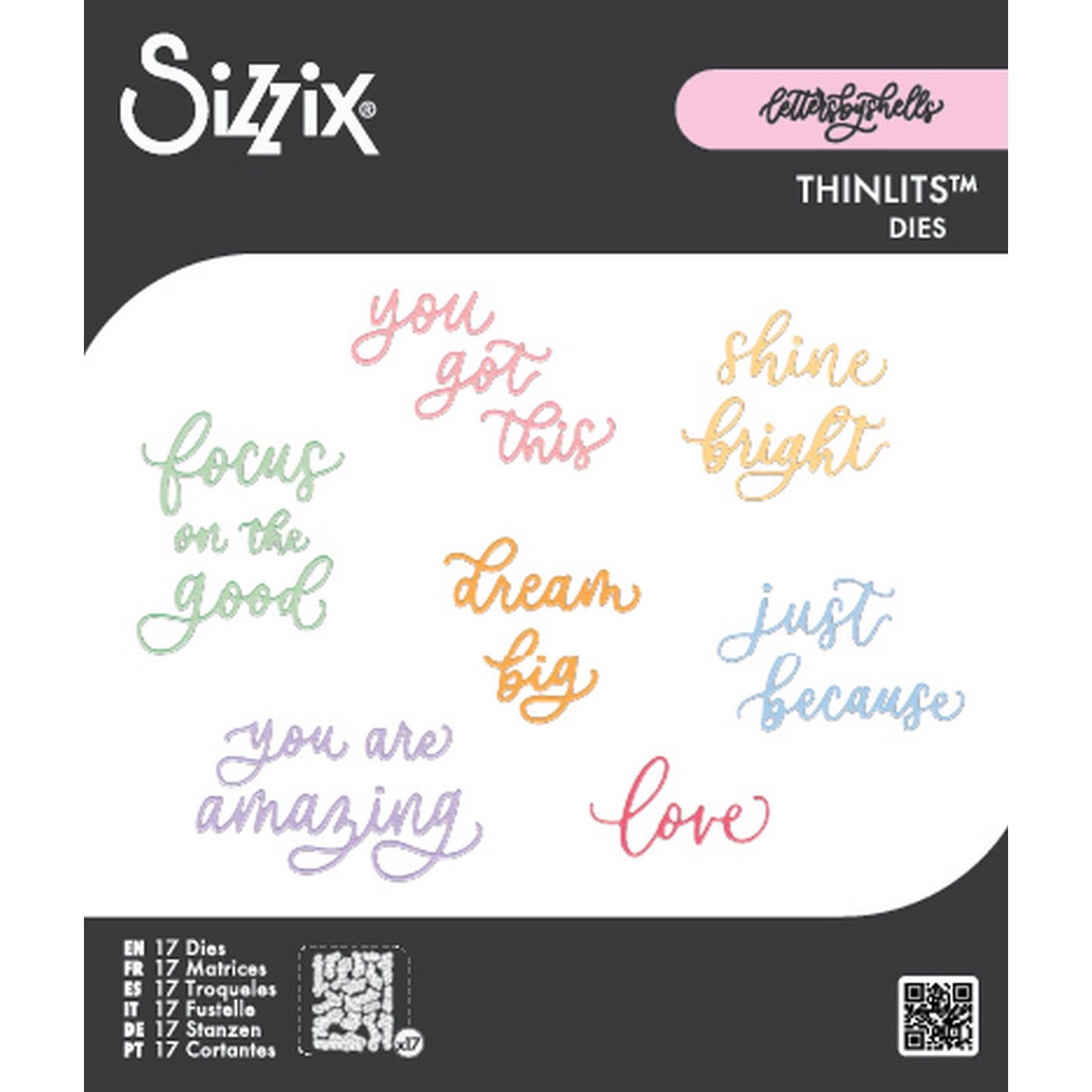 Sizzix • Thinlits Die Set 16pcs Cheerful Phrases by Letters by Shells