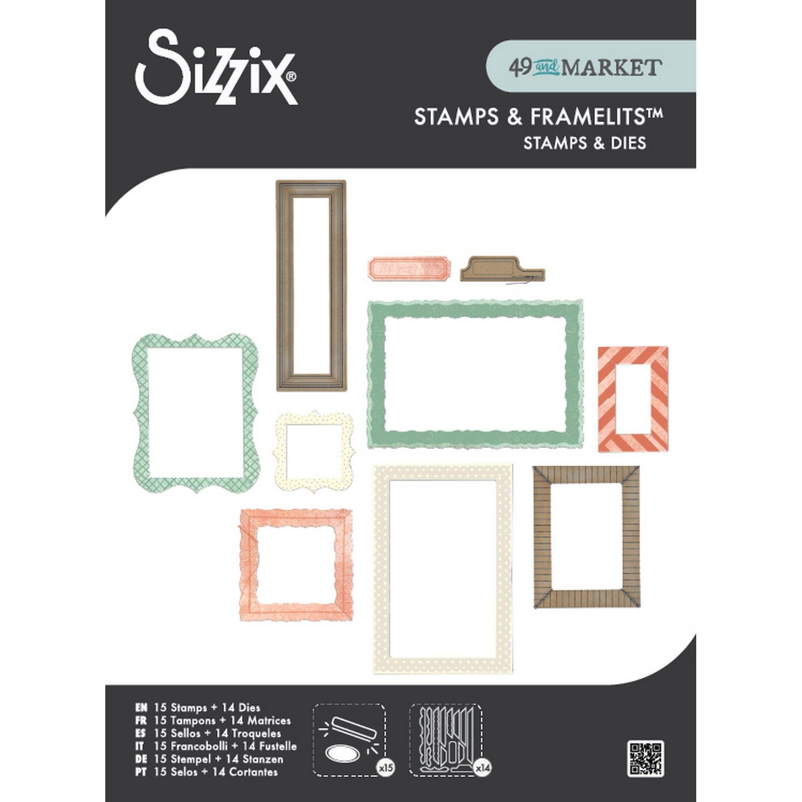 Sizzix • Clear Stamps Set 15pcs & 14pcs Framelits Build-A-Frame by 49 ...