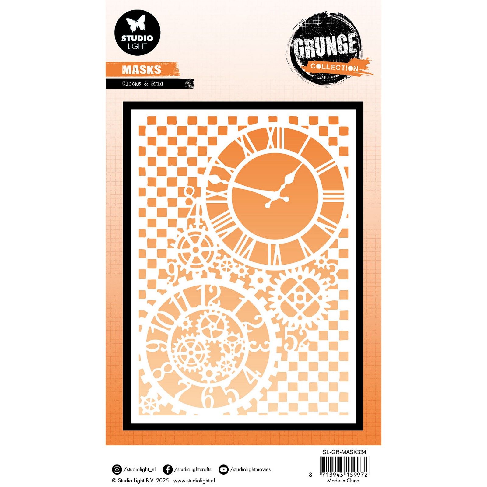 Studio Light • Grunge Collection Mask Stencil Clocks & Grid