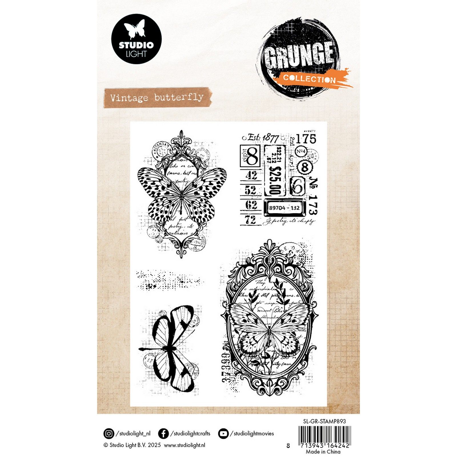 Studio Light • Grunge Collection Clear Stamp Vintage Butterfly