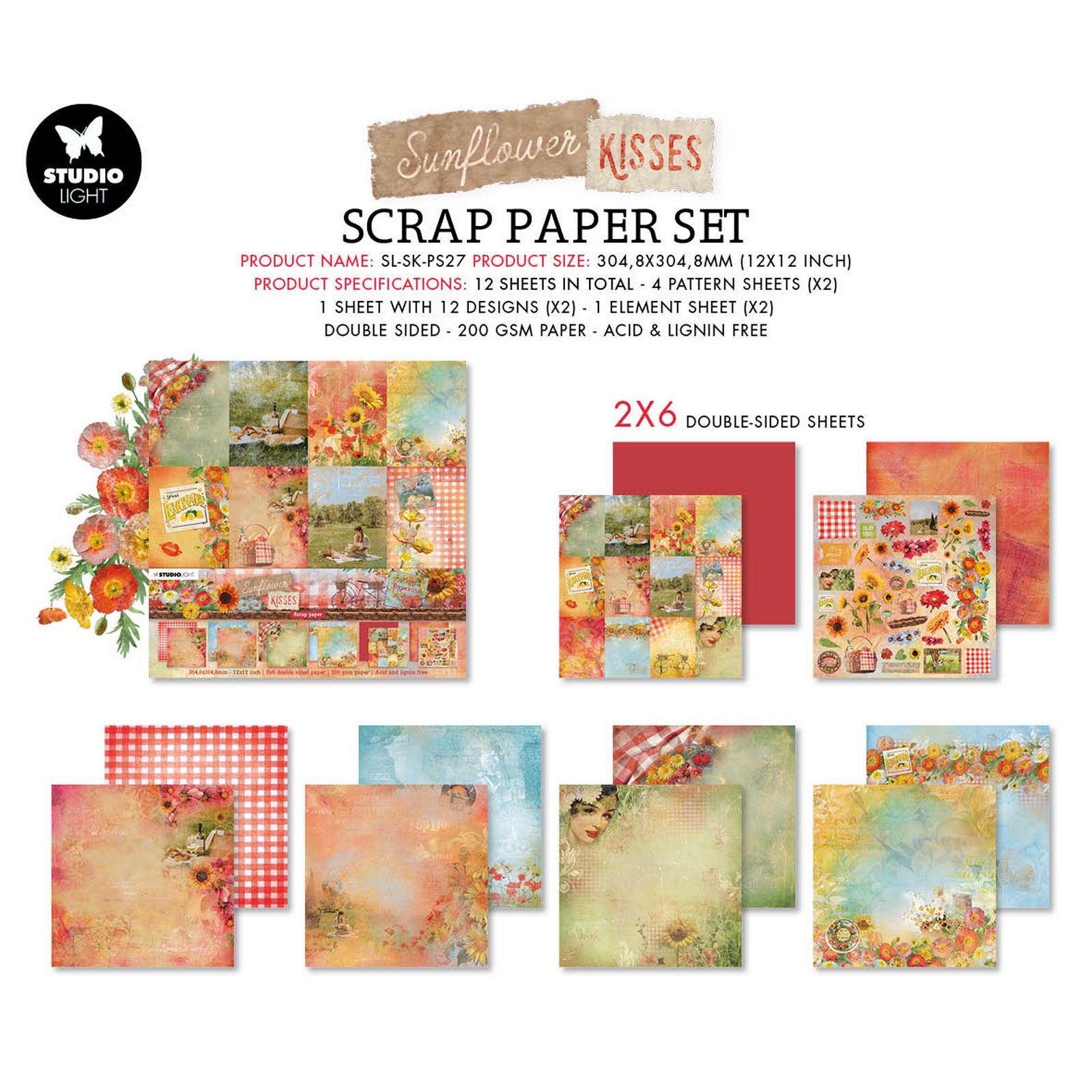Studio Light • Sunflower Kisses Paper Set Backgrounds & Elements